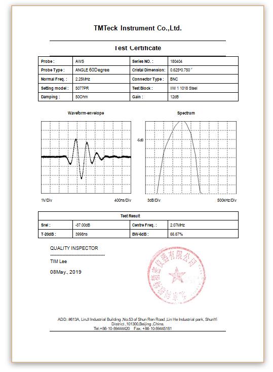 Aws Code Ultrasonic Transducer Probe 2.25MHz Bnc Connector Top Mounting